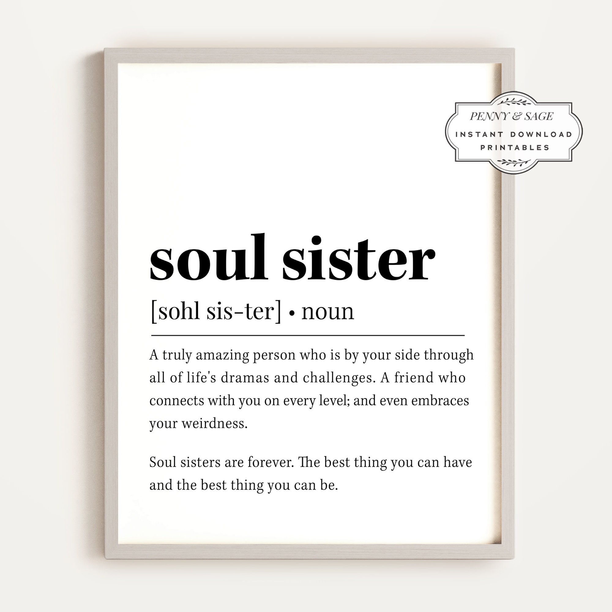 Soul Sister Definition Wall Art, Best Friends Quote Decor, PRINTABLE ...