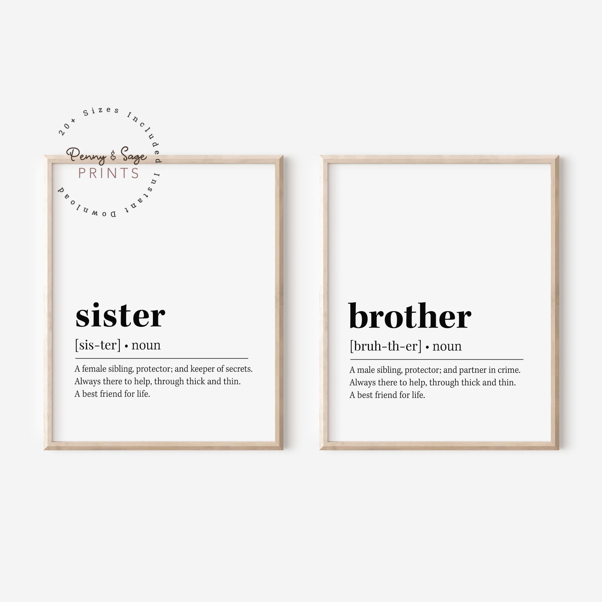 Brother and Sister Definition Wall Art, Brother Sister Quote Decor ...