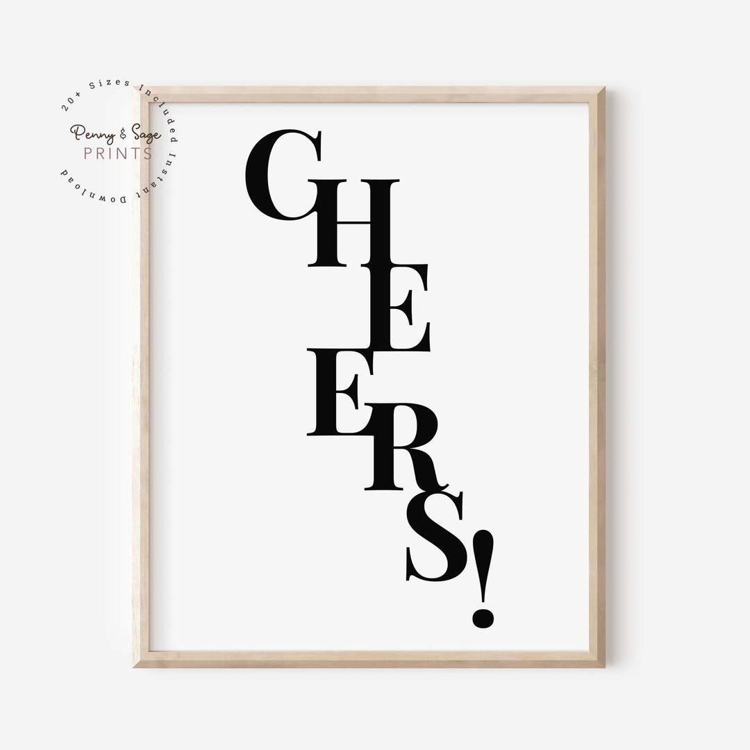 Cheers Printable Art, Cheers Poster, Retro Wall Art, Glasses Clink ...
