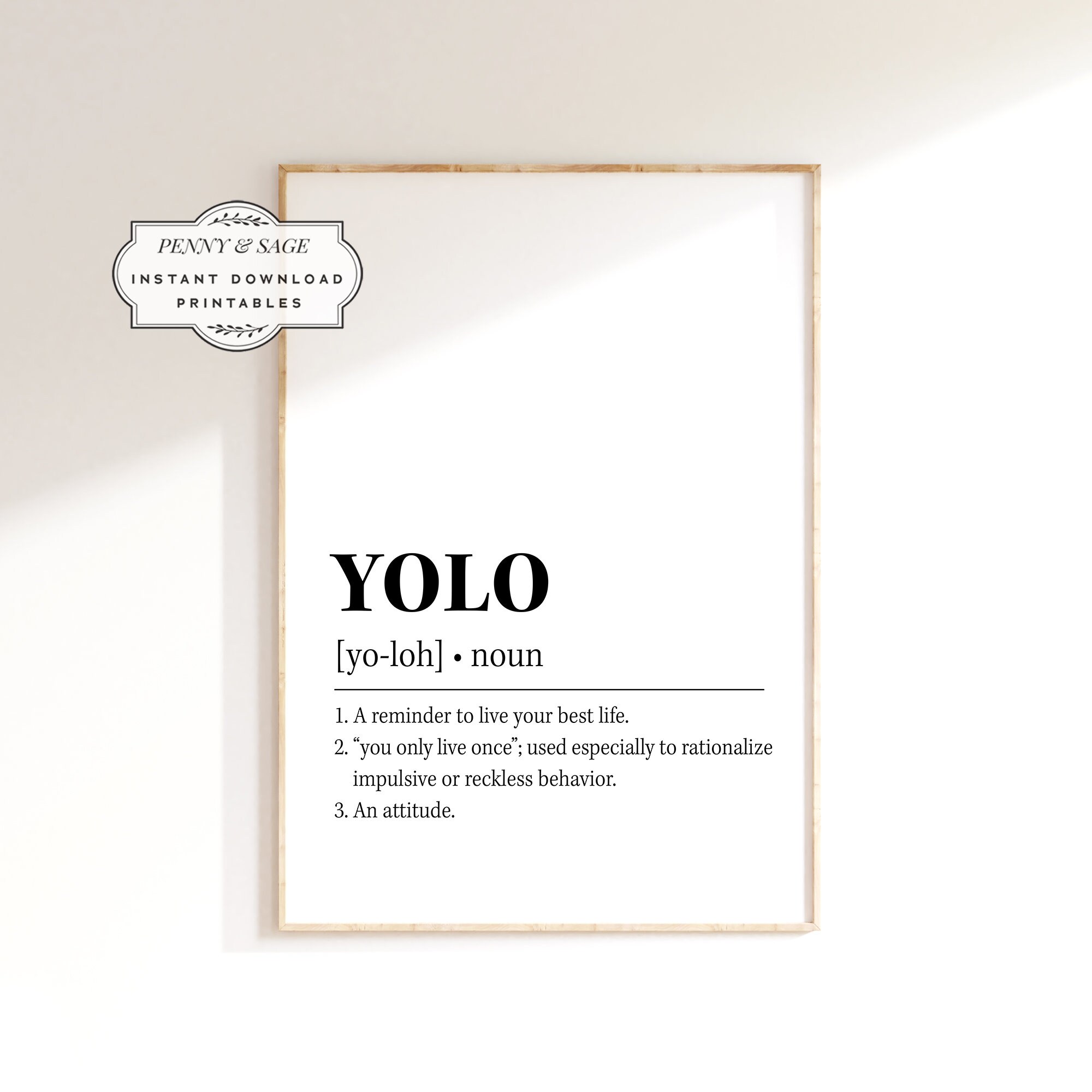 YOLO Definition Printable Wall Art, YOLO Quote Print, Funny Gifts for ...