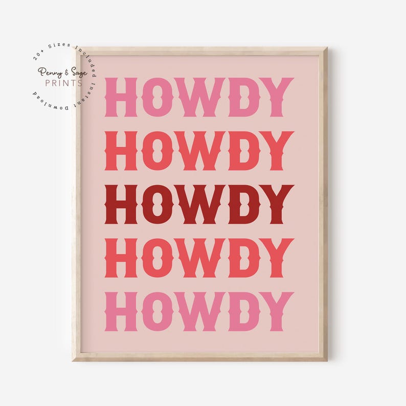 Howdy Printable Wall Art, Pink Trendy Poster, Dorm Room Wall Decor ...