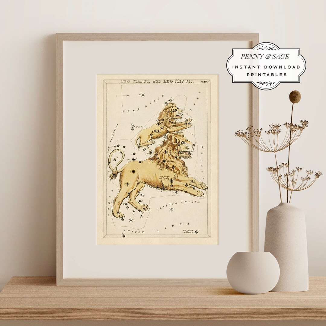 Vintage Zodiac Leo, Leo Illustration Print, Sidney Hall 19th Century ...