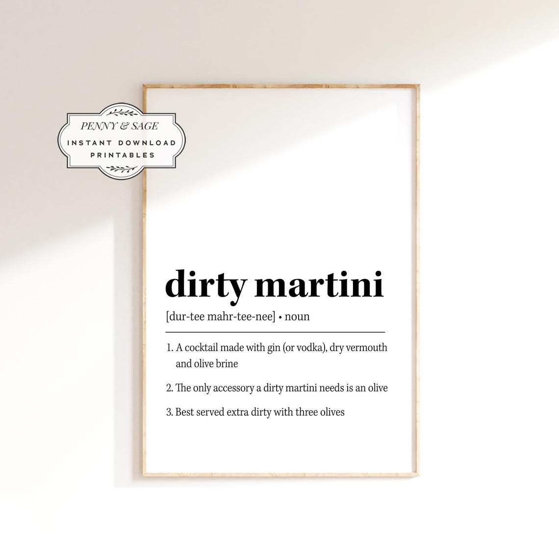 Dirty Martini Definition Printable, Trendy Bar Print, Cocktail Kitchen ...