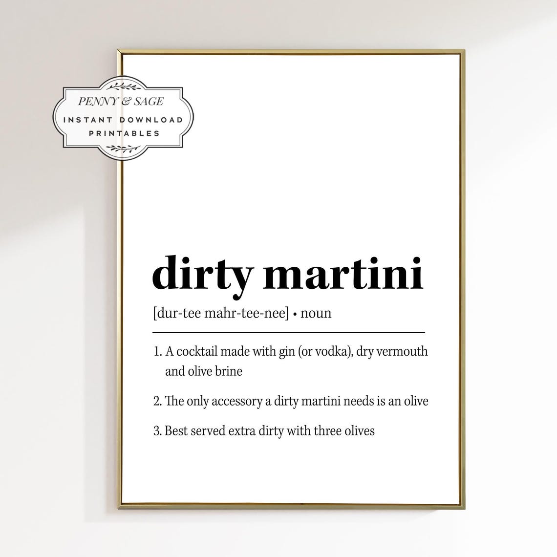 Dirty Martini Definition Printable, Trendy Bar Print, Cocktail Kitchen ...