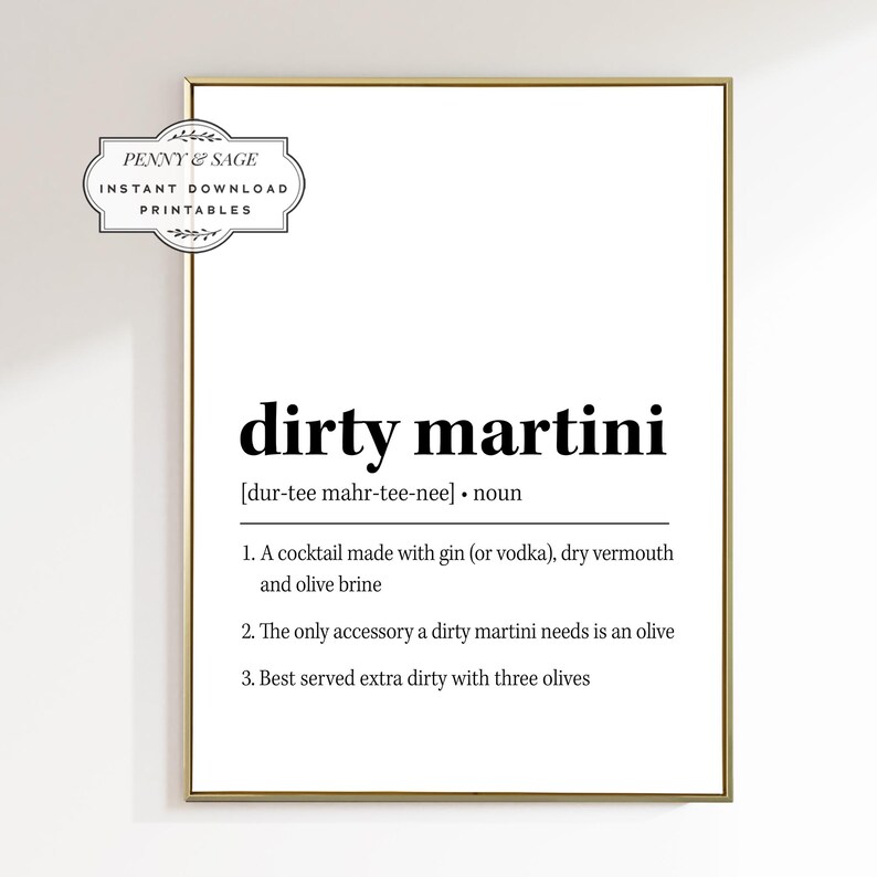Dirty Martini Definition Printable, Trendy Bar Print, Cocktail Kitchen ...