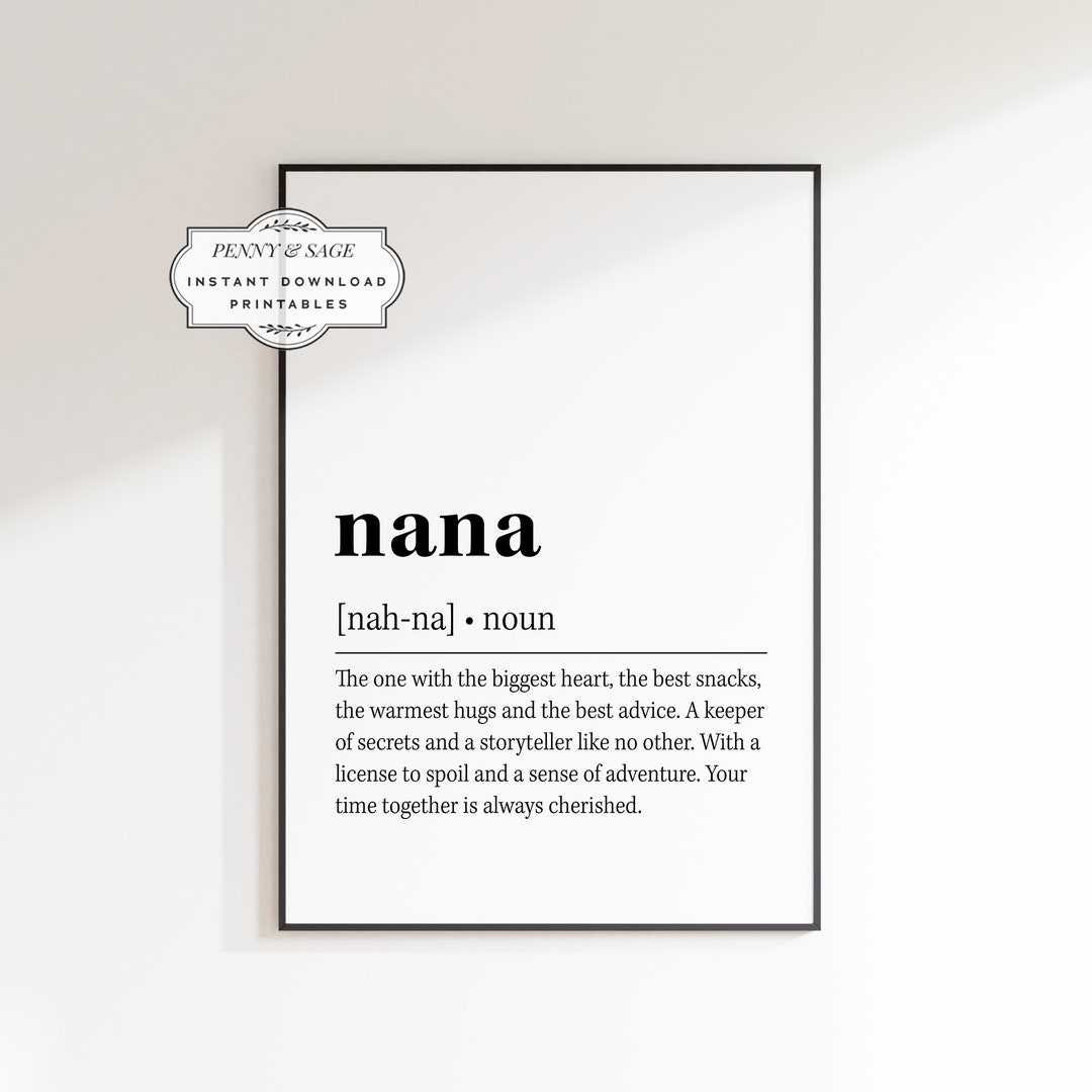Nana Definition Wall Art, Nana Quote Decor, Printable Wall Art Gift for ...