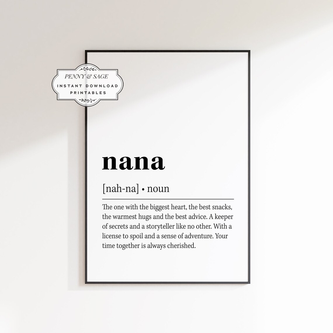 Nana Definition Wall Art, Nana Quote Decor, Printable Wall Art Gift for ...
