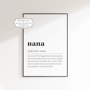 Nana Definition Wall Art, Nana Quote Decor, Printable Wall Art Gift for ...