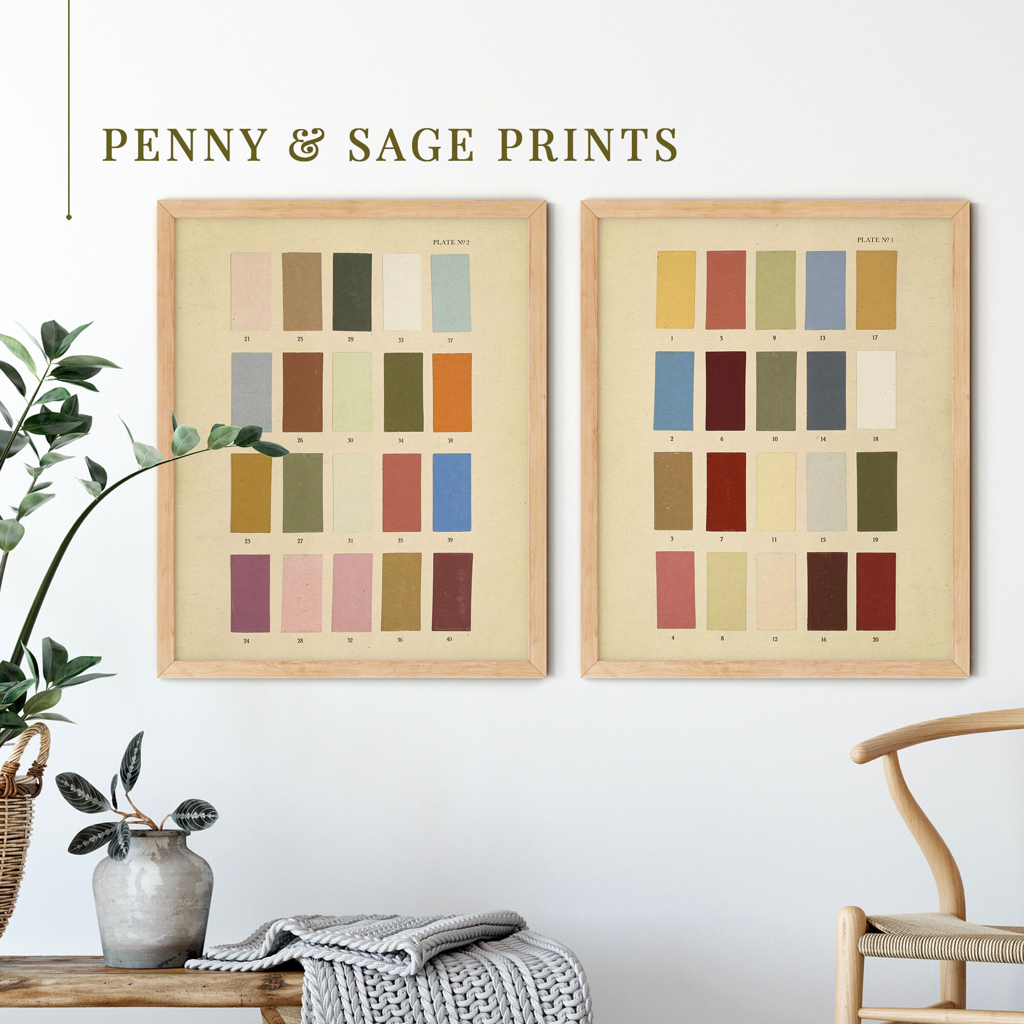 Set of 2: Vintage Paint Swatches, Vintage Colors Chart, PRINTABLE Wall ...