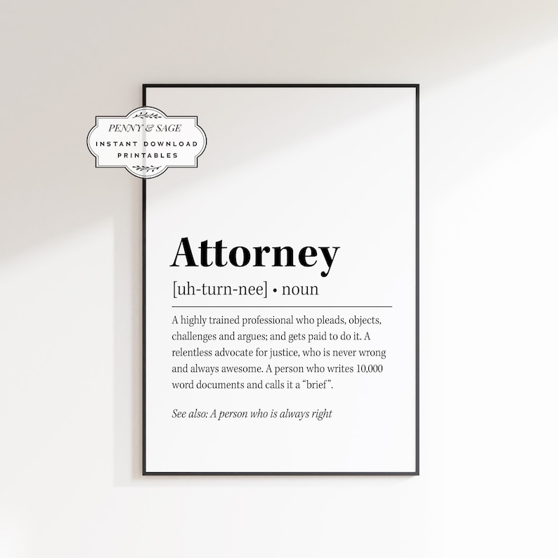 Attorney Definition Print, Gift for Lawyer, Funny Lawyer Gift, Attorney ...