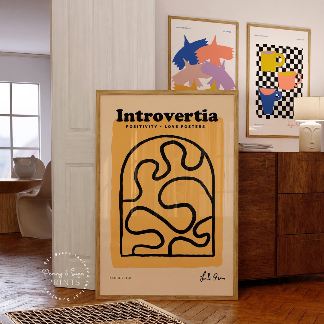 Vintage Retro Wall Art, Introvertia Introvert Print, Dorm Room Decor ...