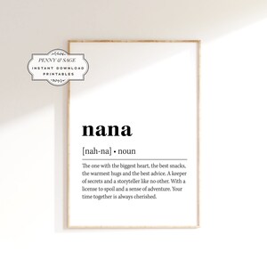 Nana Definition Wall Art, Nana Quote Decor, Printable Wall Art Gift for ...