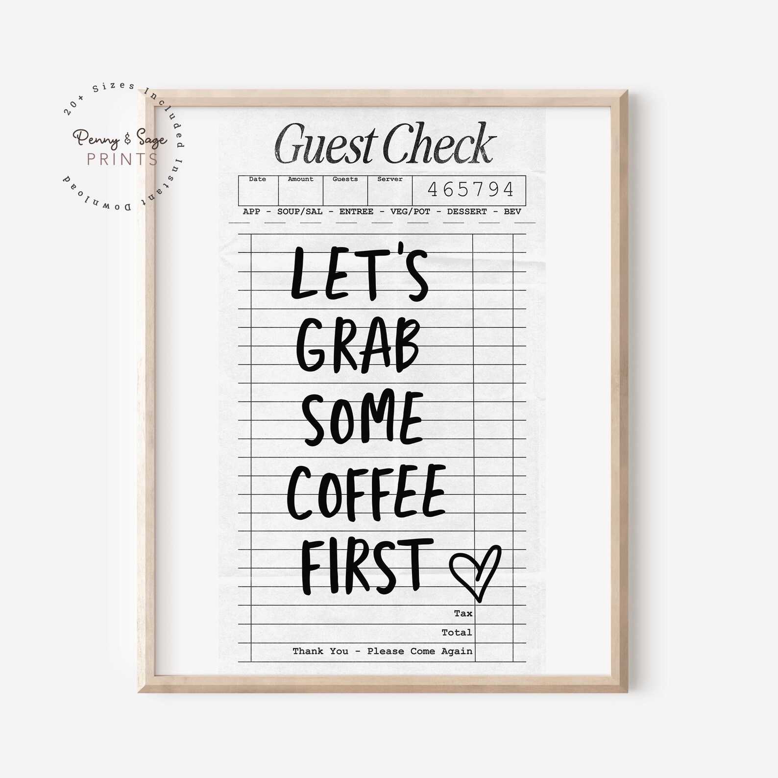 Guest Check Let's Grab Some Coffee First Print, Modern Kitchen Wall Art ...