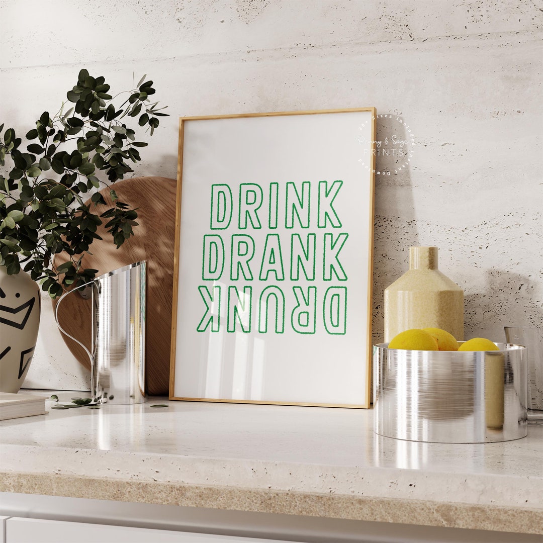 Trendy Bar Cart Print, Cocktail Kitchen Art, Drink Drank Drunk, Friend ...