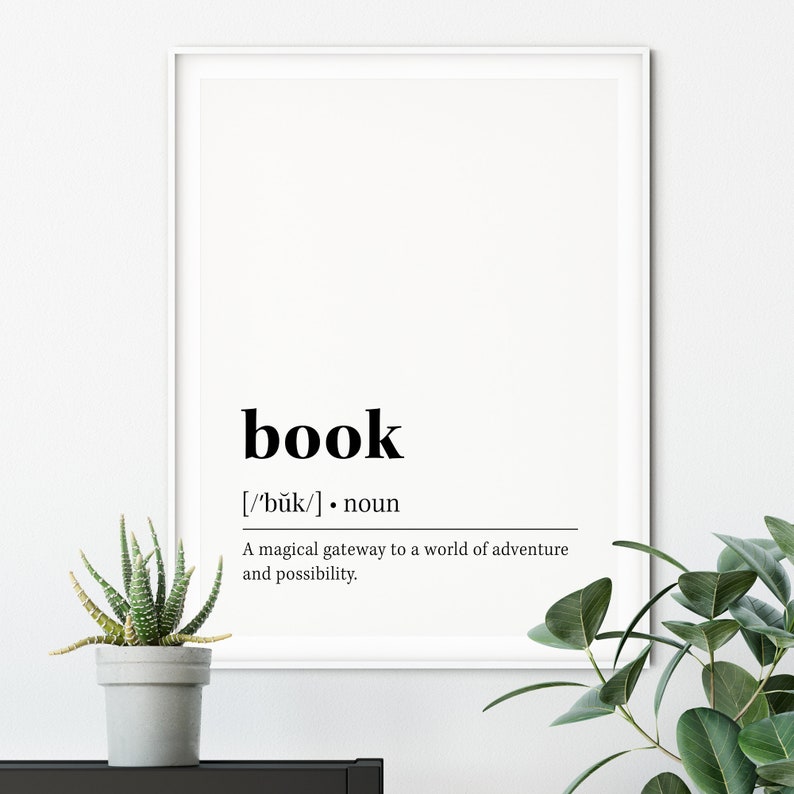 Buch Definition Wandkunst, Buch Zitat Dekor, schwarz und weiß Druck ...