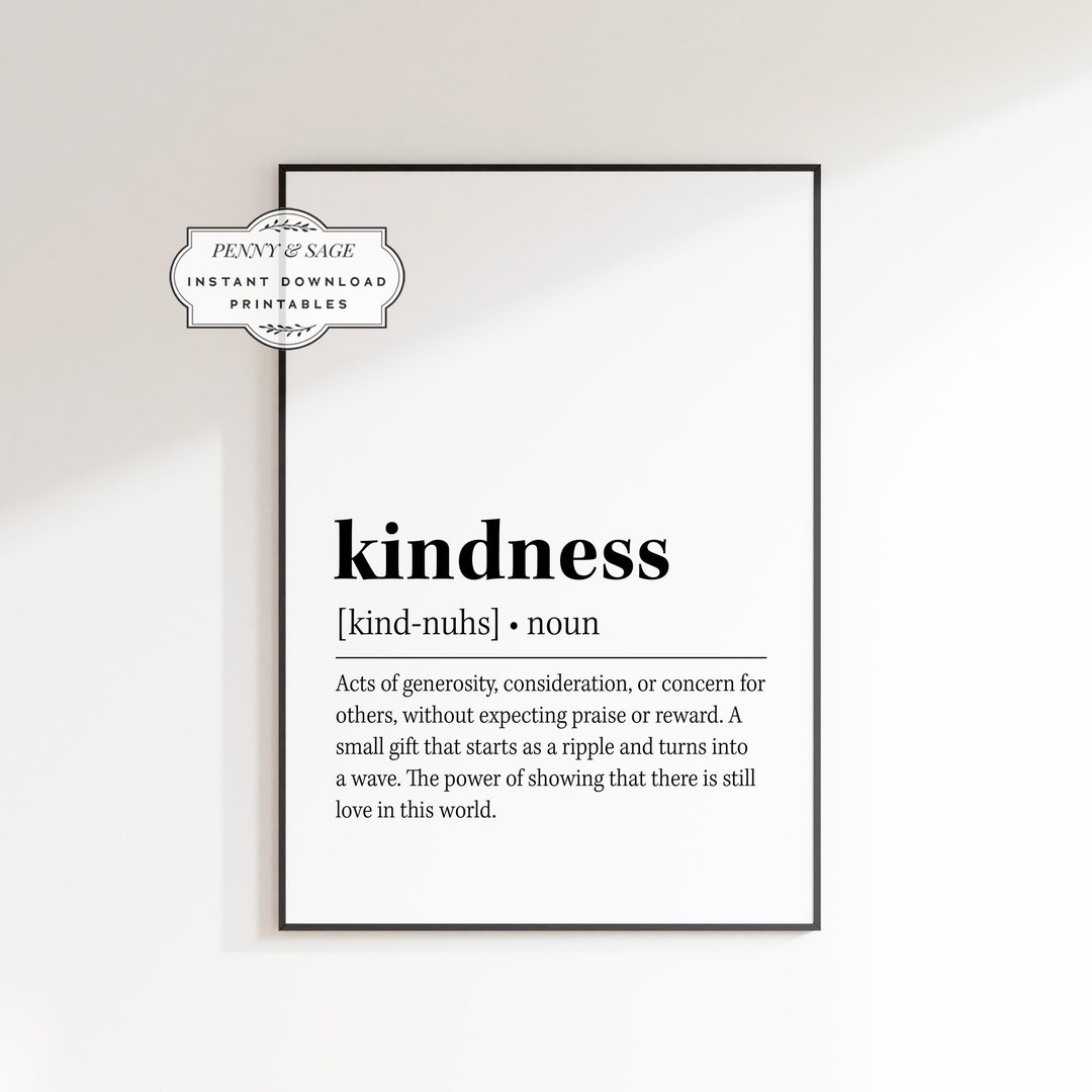 Kindness Definition Printable Wall Art, Kindness Quote Print, Mental ...