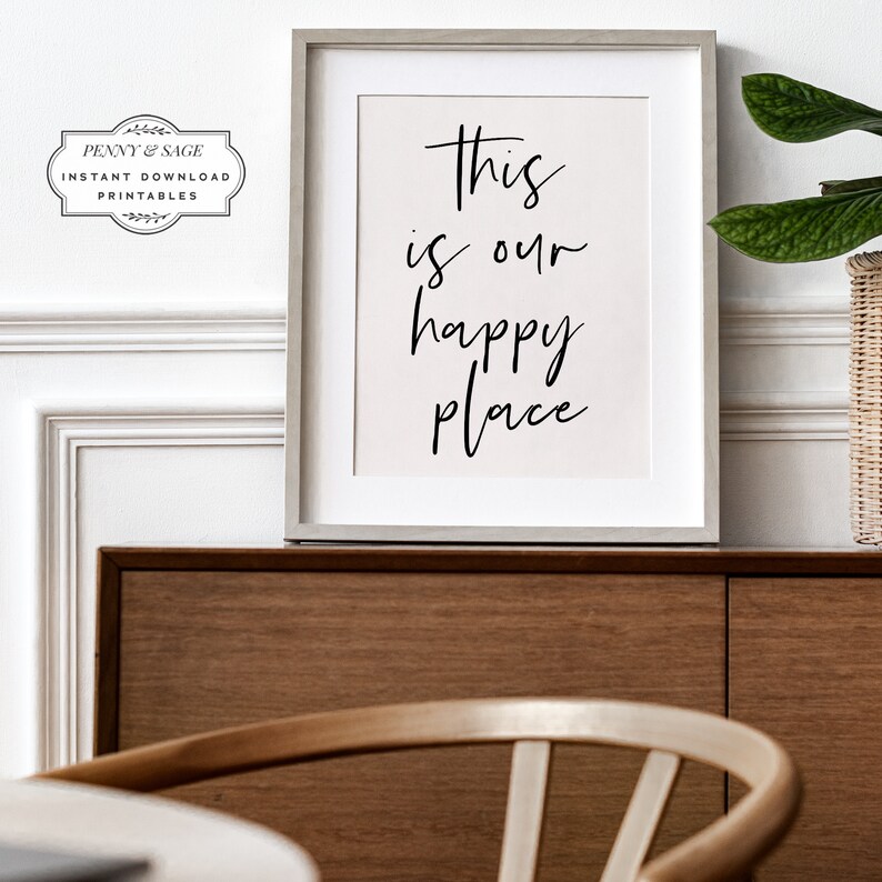 Happy Place Print, Typography Print, Entryway Art, PRINTABLE Wall Art ...