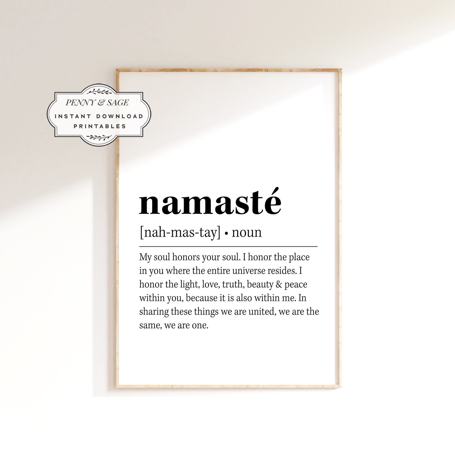 Namaste Definition Printable, Yoga Studio Printable, Namaste Quote ...