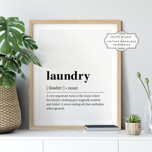 Laundry Definition Wall Art, Laundry Quote Decor, Black and White ...
