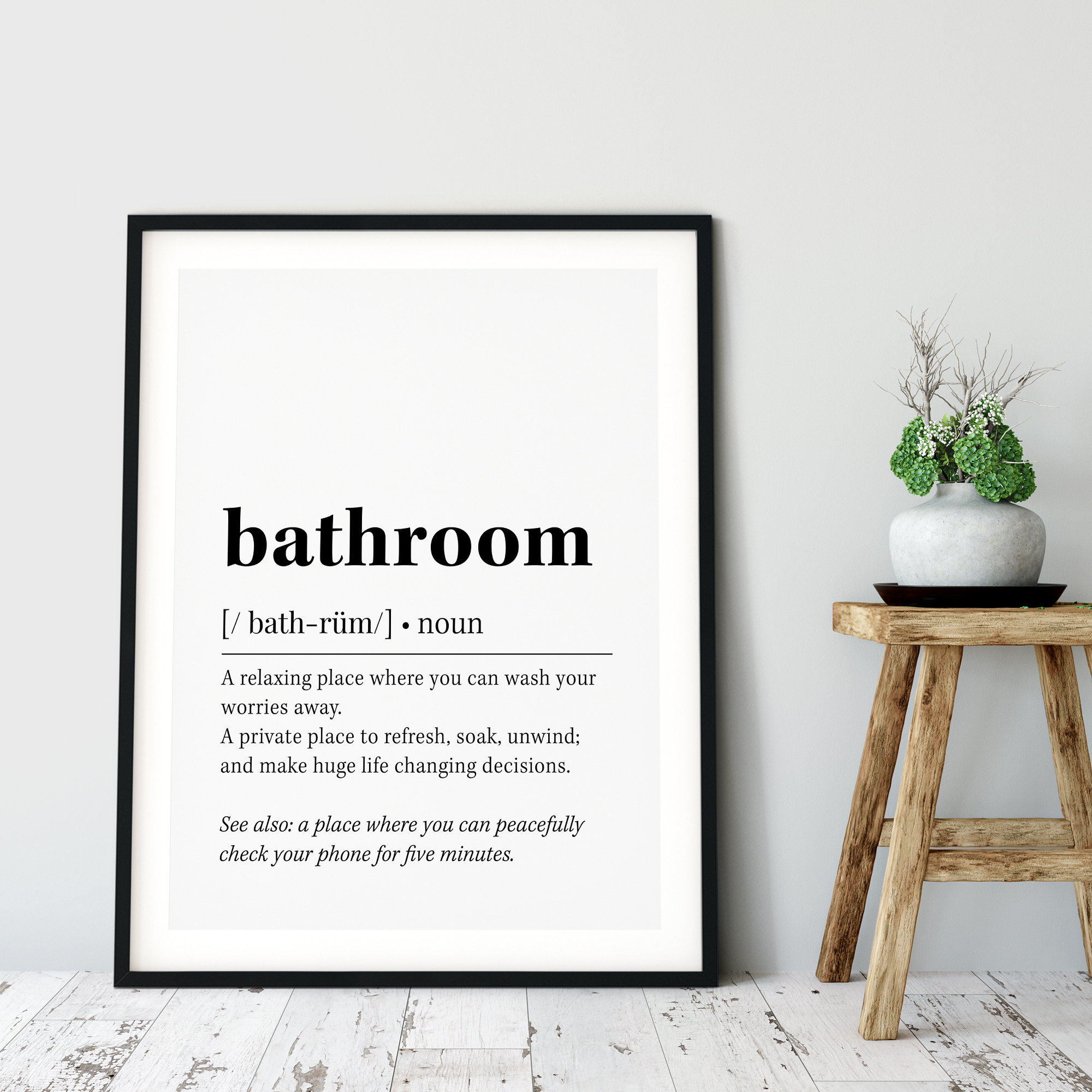 Bathroom Definition Wall Art, Bathroom Quote Decor, Black and White ...