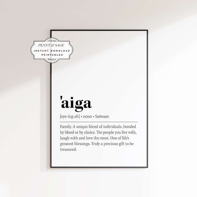 Samoan Aiga Definition Print, Family Wall Decor, Aiga Definition Print ...