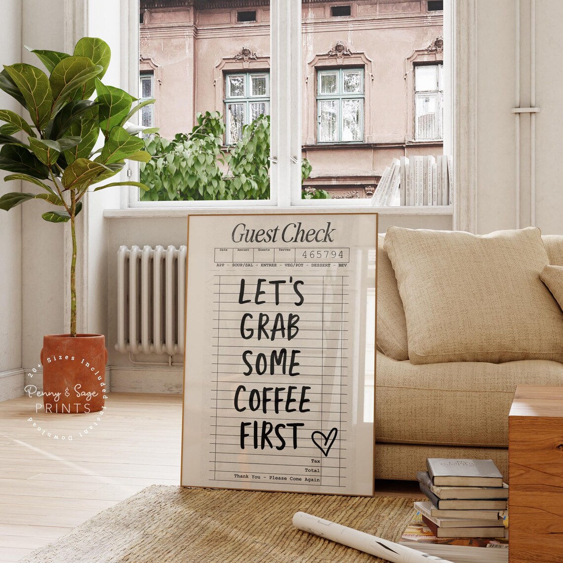 Guest Check Let's Grab Some Coffee First Print, Modern Kitchen Wall Art ...