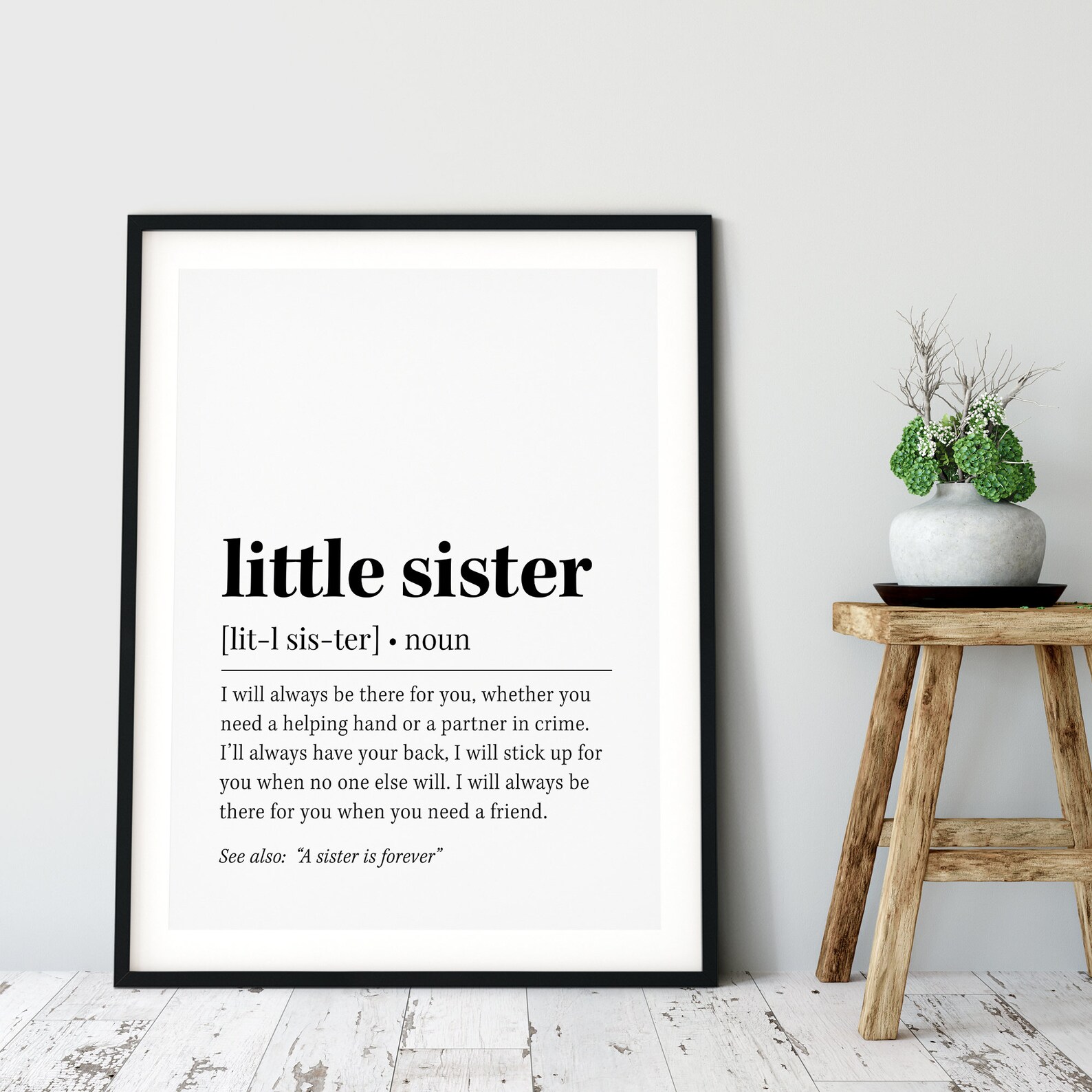 Little Sister Definition Wall Art, Little Sister Quote Decor, Black and ...