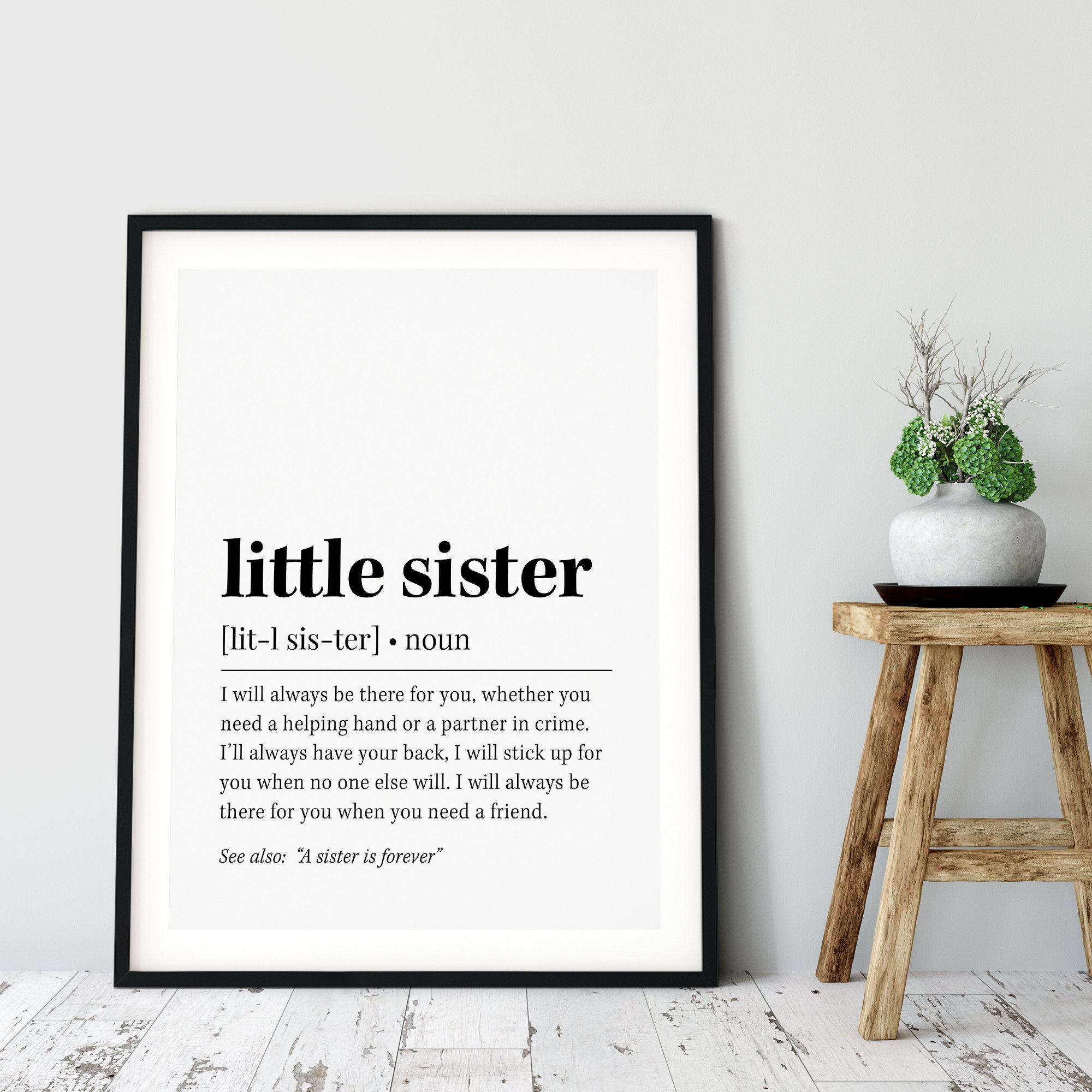 Little Sister Definition Wall Art, Little Sister Quote Decor, Black and ...