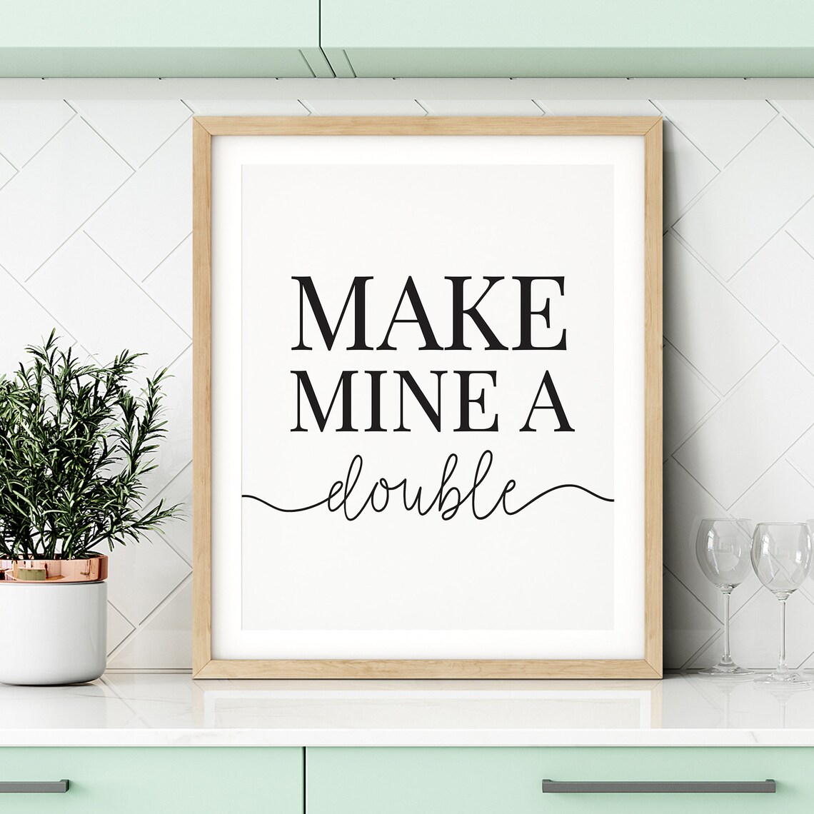 Make Mine A Double Printable, Funny Kitchen Print, Typography Print ...