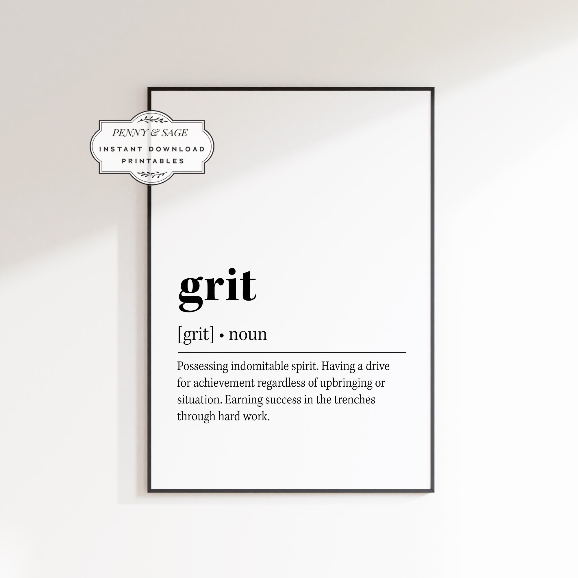 Grit Definition Print, Office Decor, Motivational Wall Decor, Grit ...