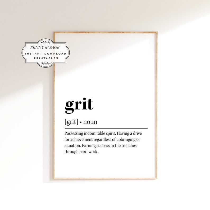 Grit Definition Print, Office Decor, Motivational Wall Decor, Grit ...