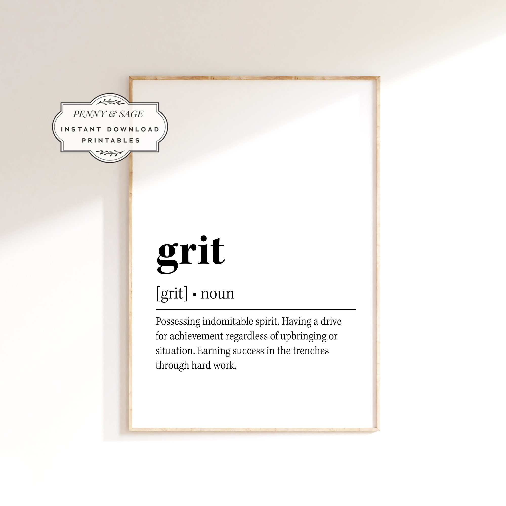 Grit Definition Print, Office Decor, Motivational Wall Decor, Grit ...