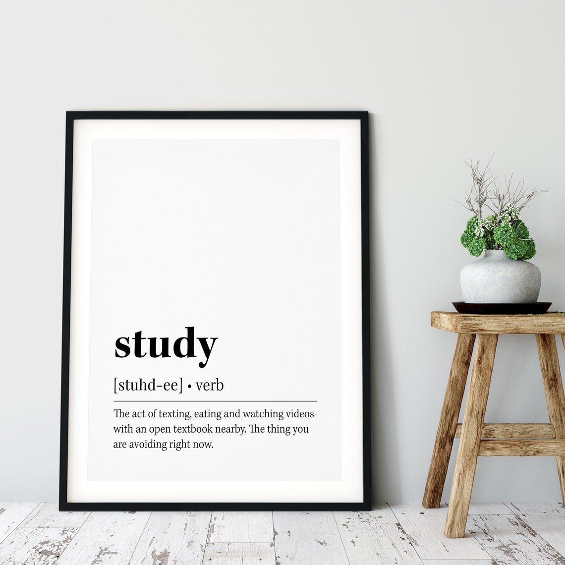 Study Definition Wall Art, Study Quote Decor, Black and White Prints ...