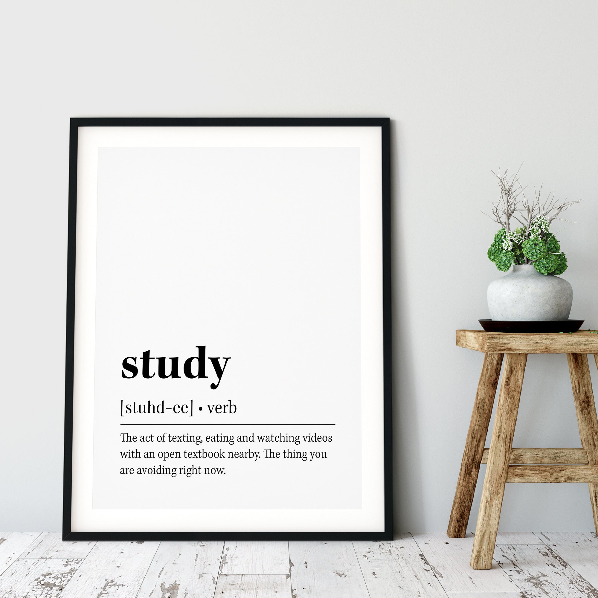 Study Definition Wall Art, Study Quote Decor, Black and White Prints ...