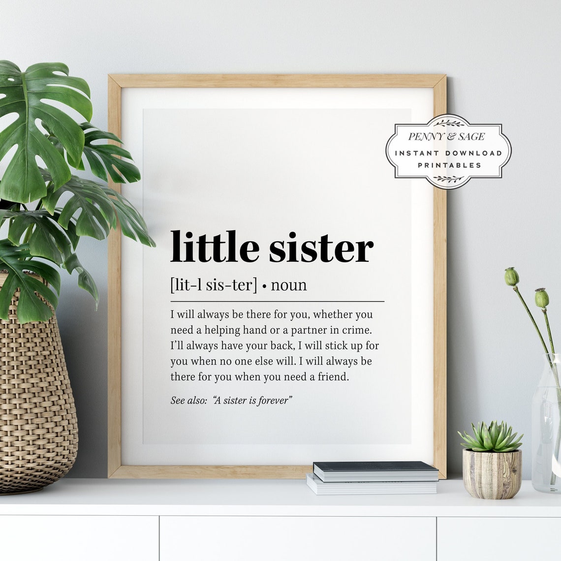 Little Sister Definition Wall Art, Little Sister Quote Decor, Black and ...