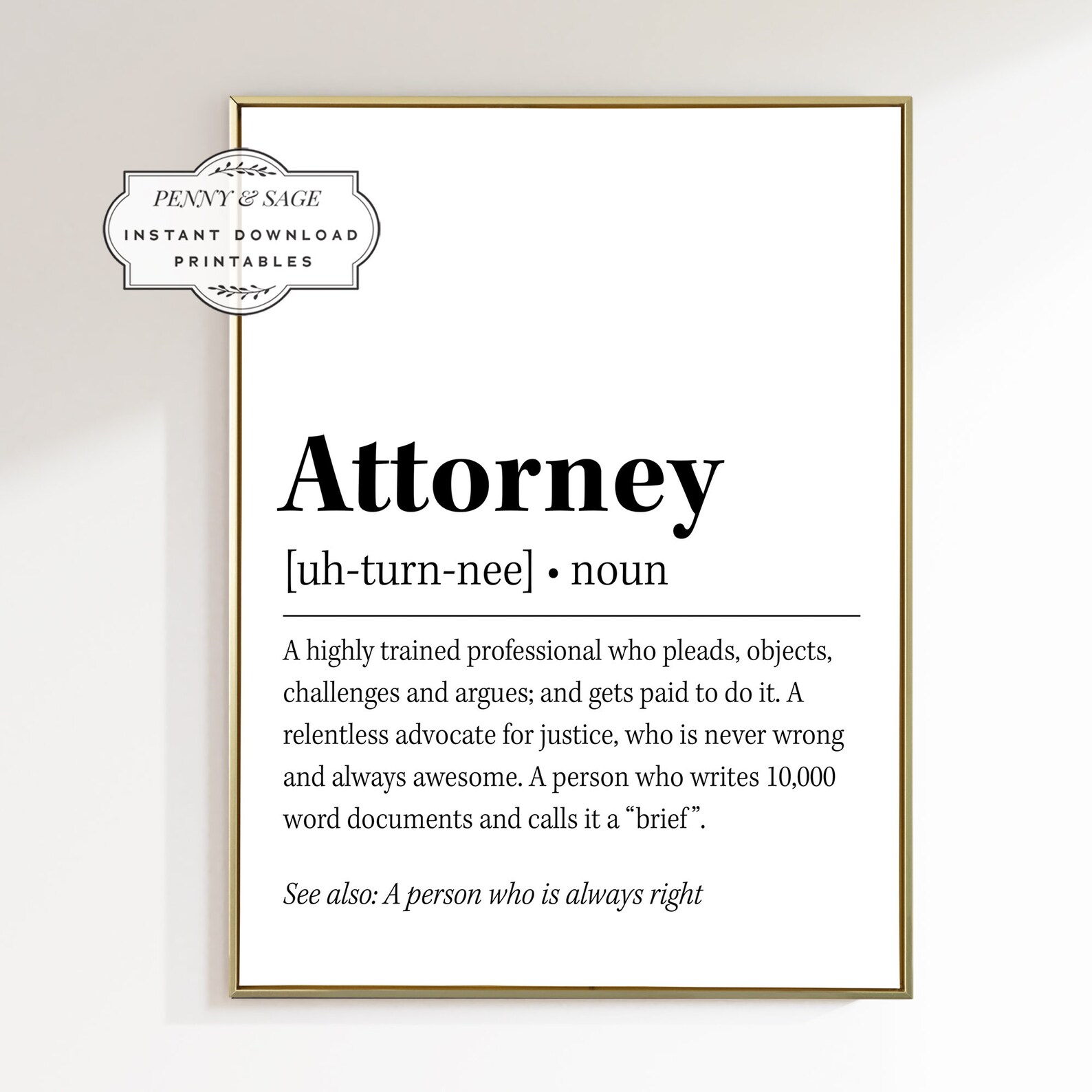Attorney Definition Print, Gift for Lawyer, Funny Lawyer Gift, Attorney ...