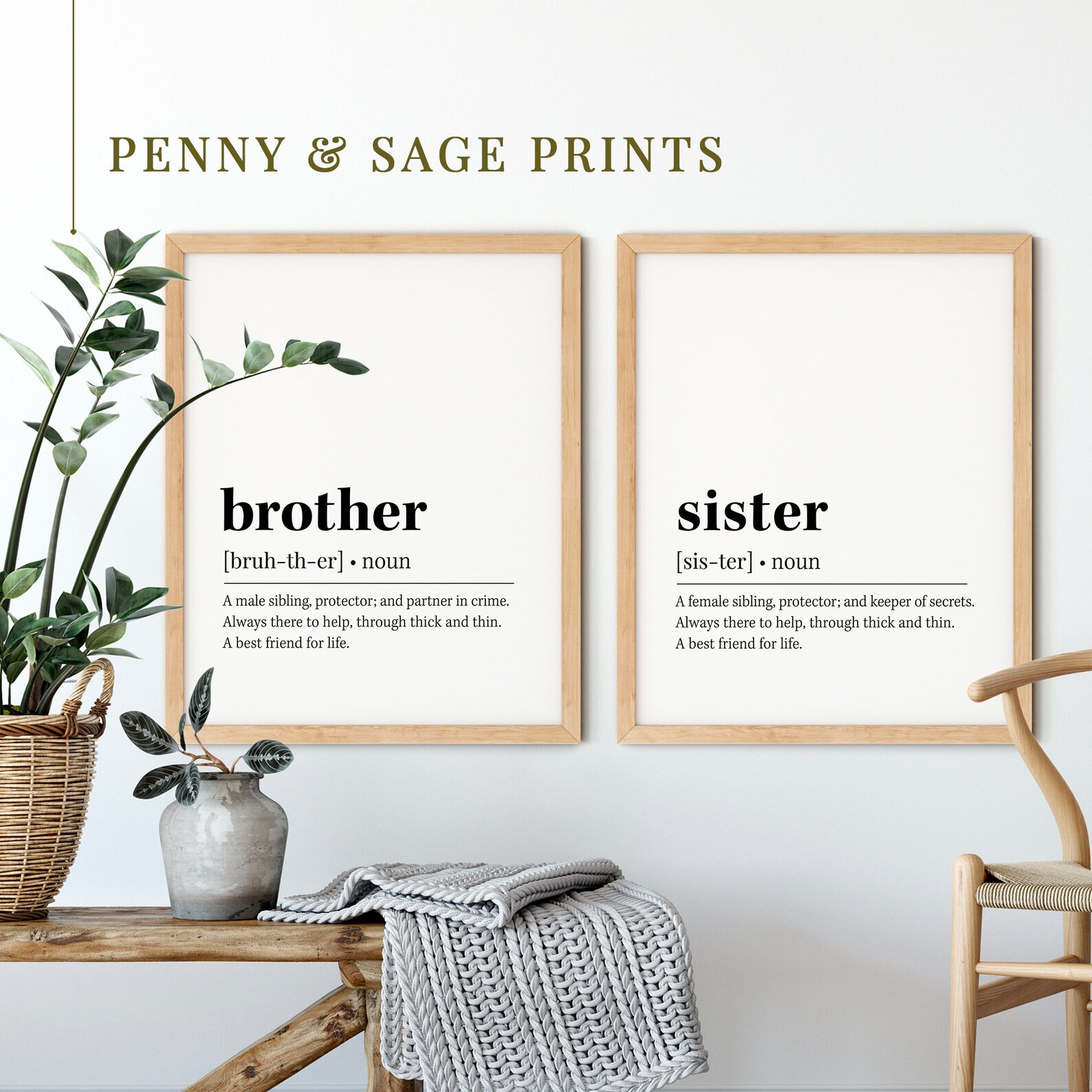 Brother and Sister Definition Wall Art, Brother Sister Quote Decor ...
