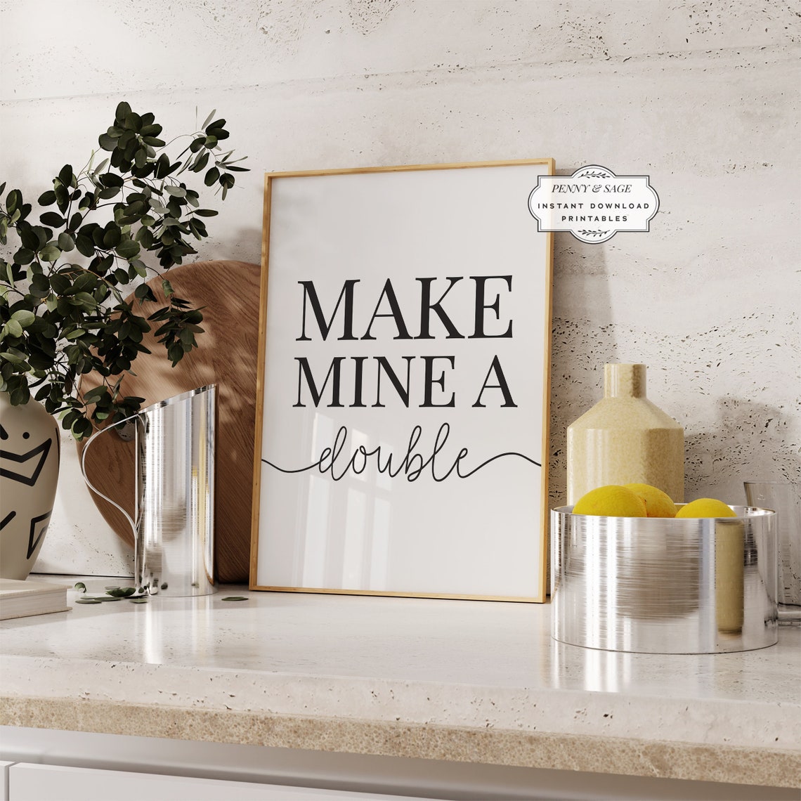 Make Mine A Double Printable, Funny Kitchen Print, Typography Print ...