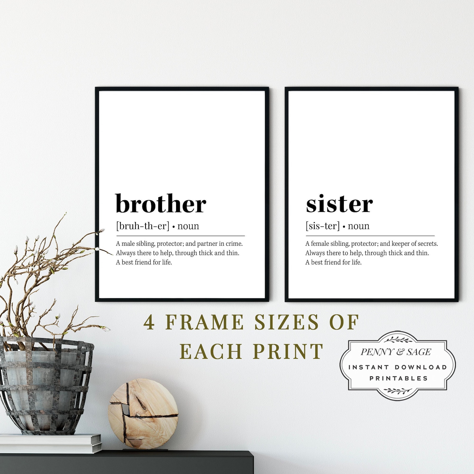 Brother and Sister Definition Wall Art, Brother Sister Quote Decor ...