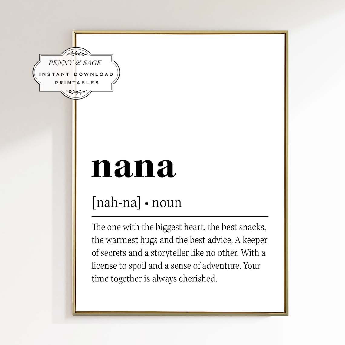 Nana Definition Wall Art, Nana Quote Decor, Printable Wall Art Gift for ...