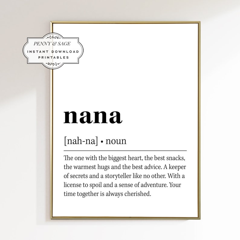 Nana Definition Wall Art, Nana Quote Decor, Printable Wall Art Gift for ...