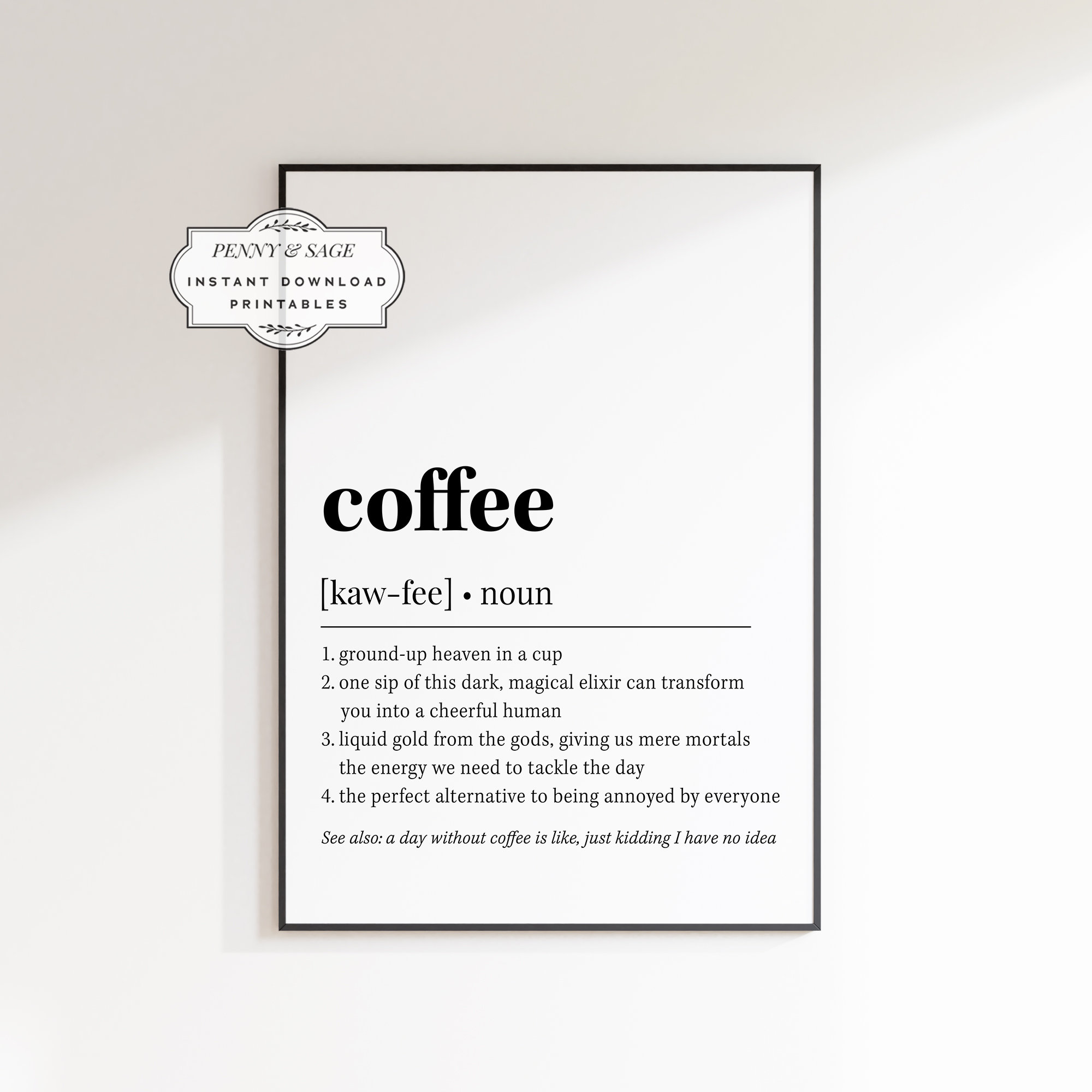 Coffee Definition Print, Coffee Quote Decor, Coffee Bar Sign, PRINTABLE ...