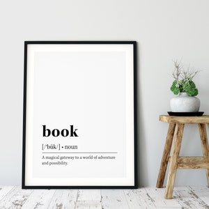 Book Definition Wall Art, Book Quote Decor, Black and White Print ...