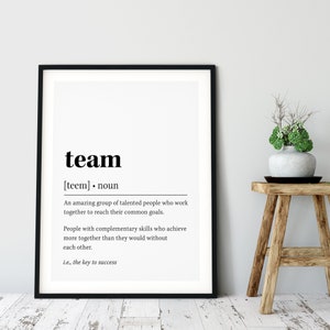 Team Definition Wall Art, Team Quote Decor, Black and White Prints ...