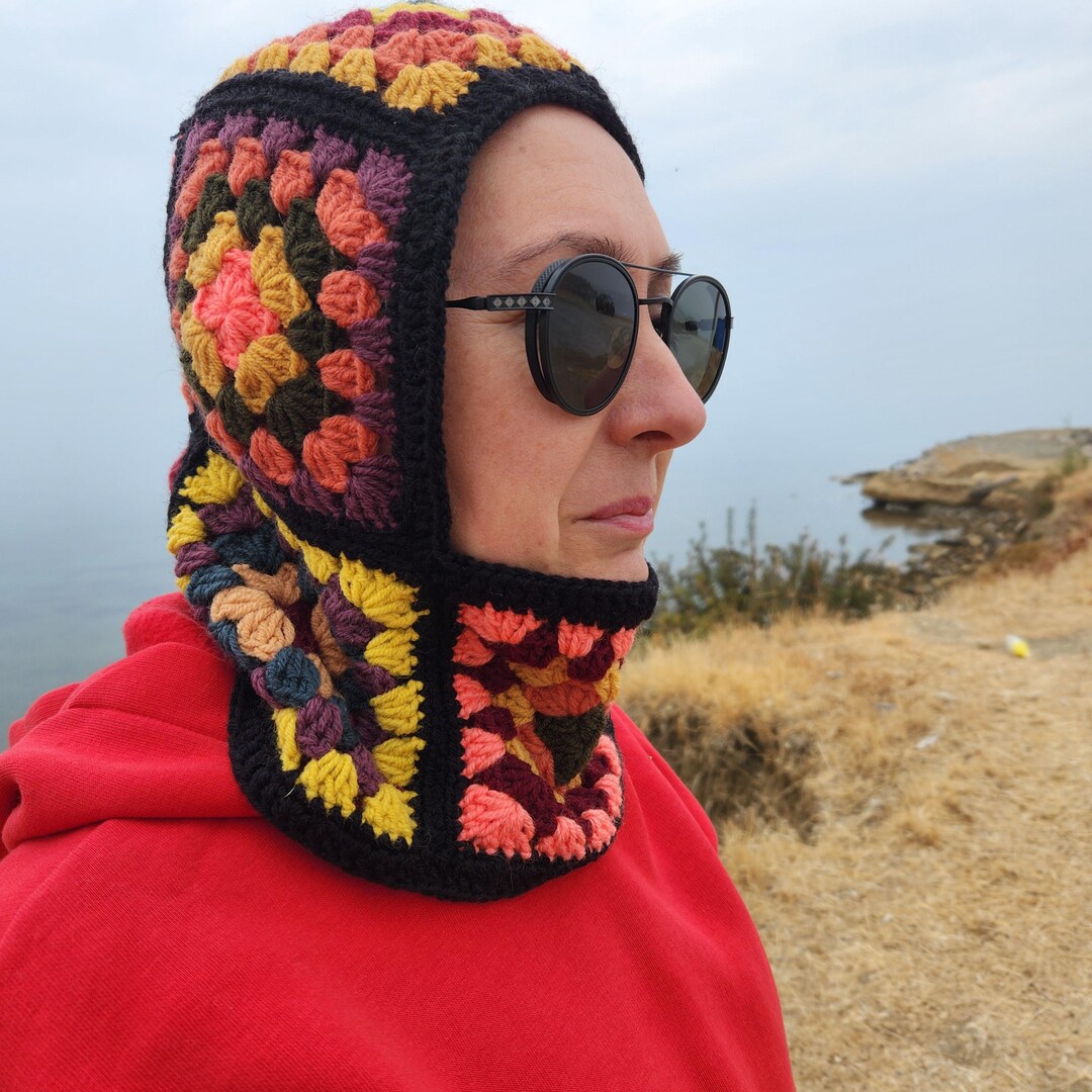 Crochet Wool Balaclava, Granny Square Hat Balaclava, Balaclava Hat for ...