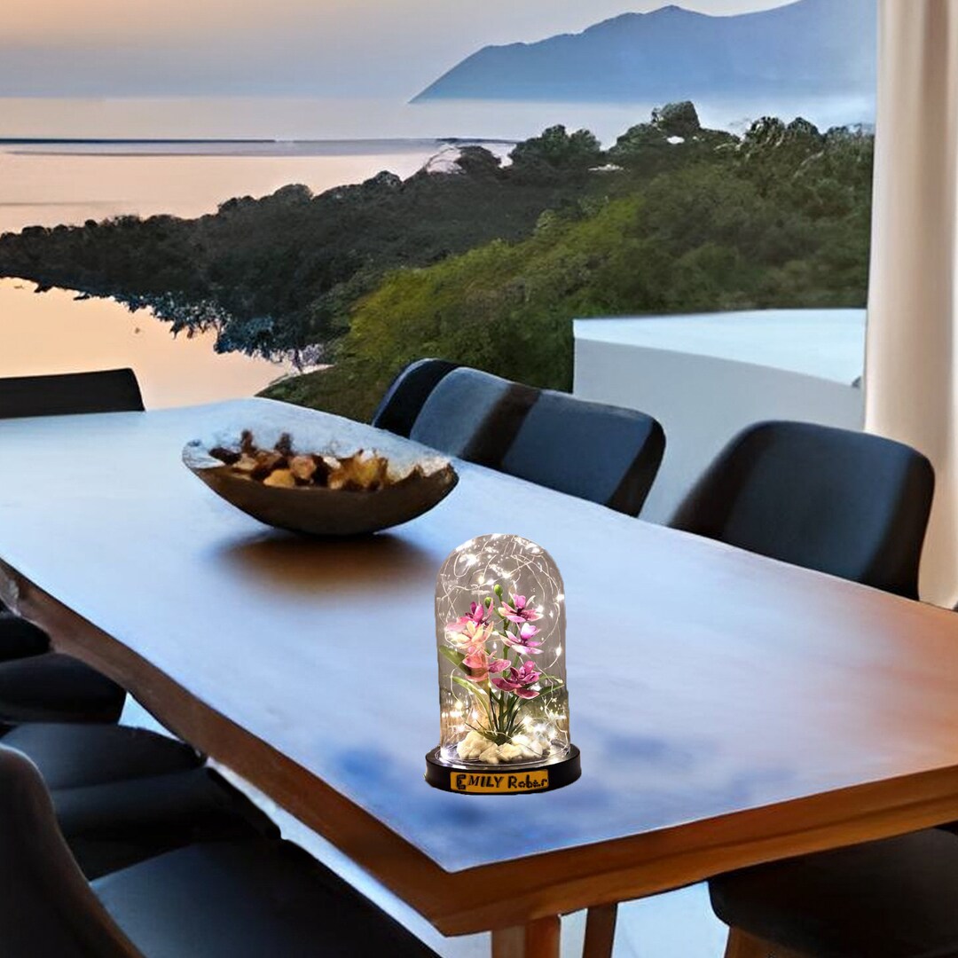 Customizable Lighted Carnation Terrarium - Large Size Home Decor ...