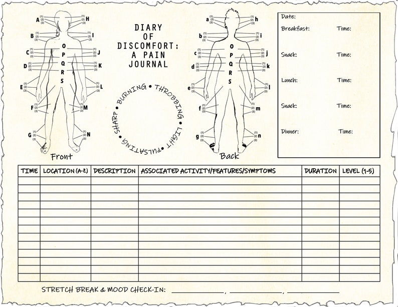 Pain Tracker Pain Log Pain Journal Printable Download - Etsy