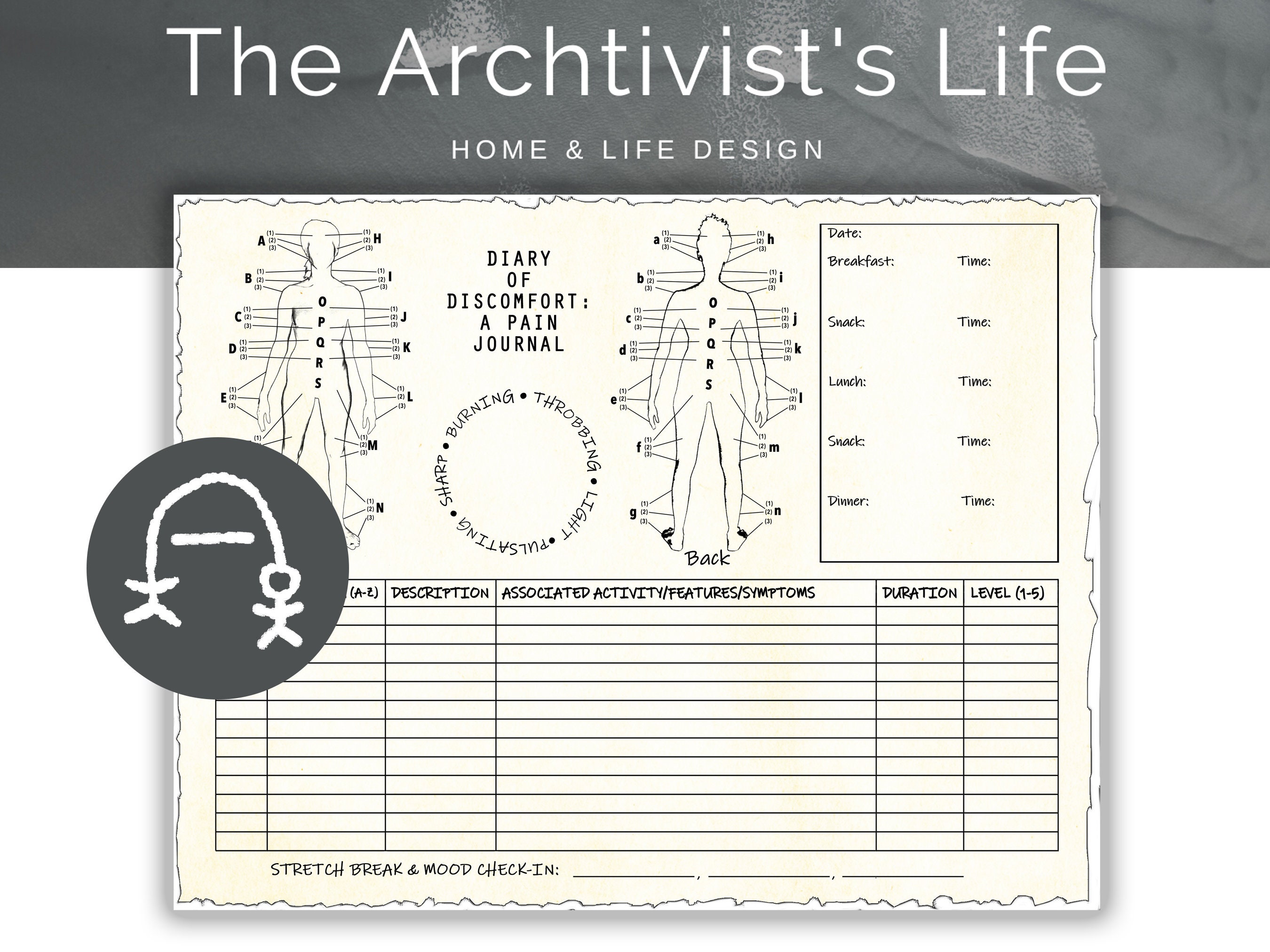 Pain Tracker | Pain Log, Pain Journal Printable Download Chronic ...