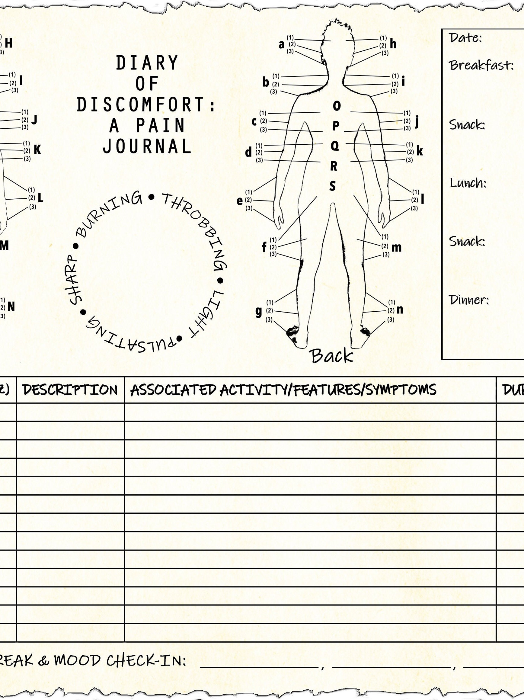 Pain Tracker | Pain Log, Pain Journal Printable Download Chronic ...