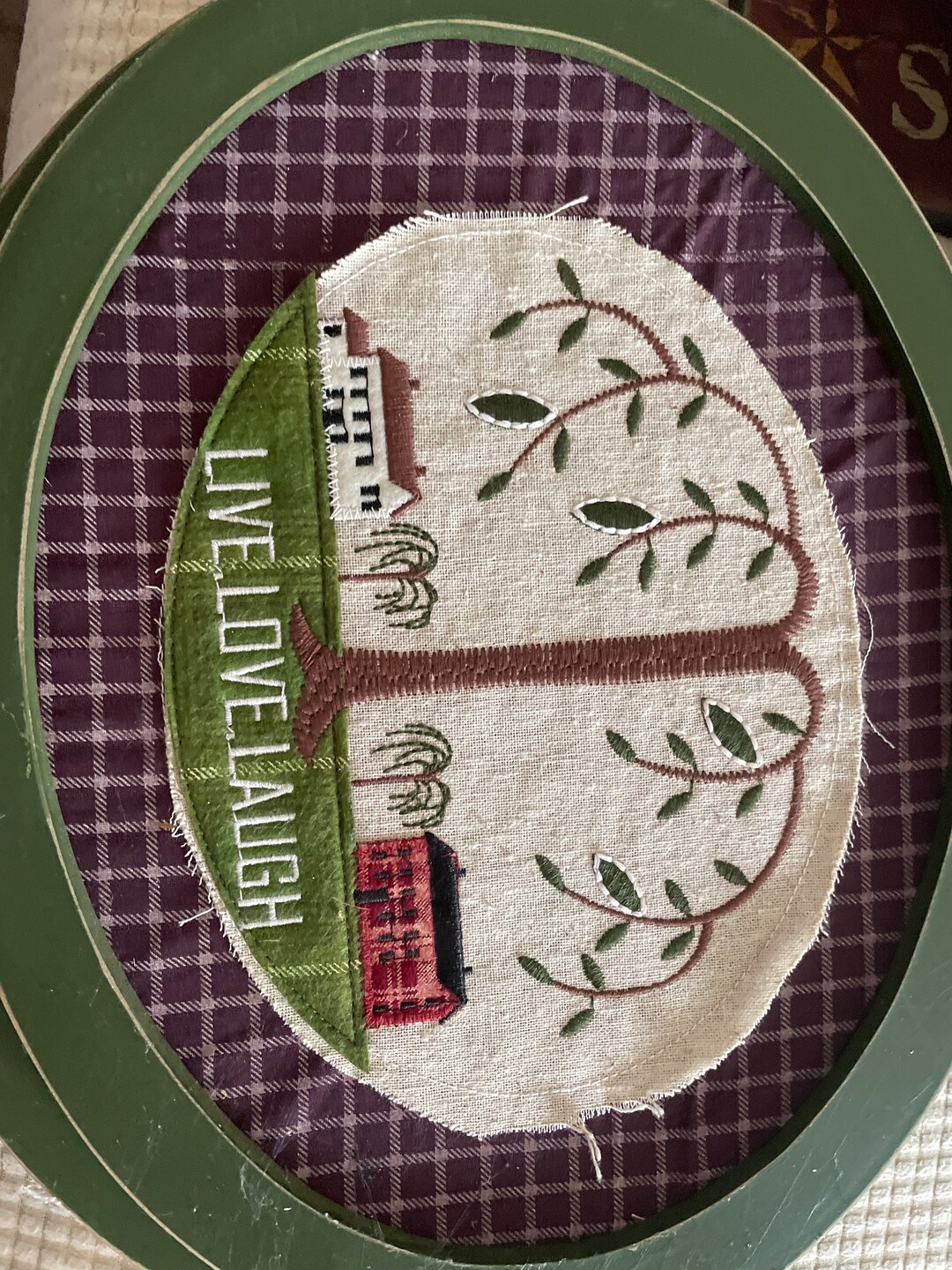 Primitive Flannel Backed Embroidery in Oval Frame - Etsy